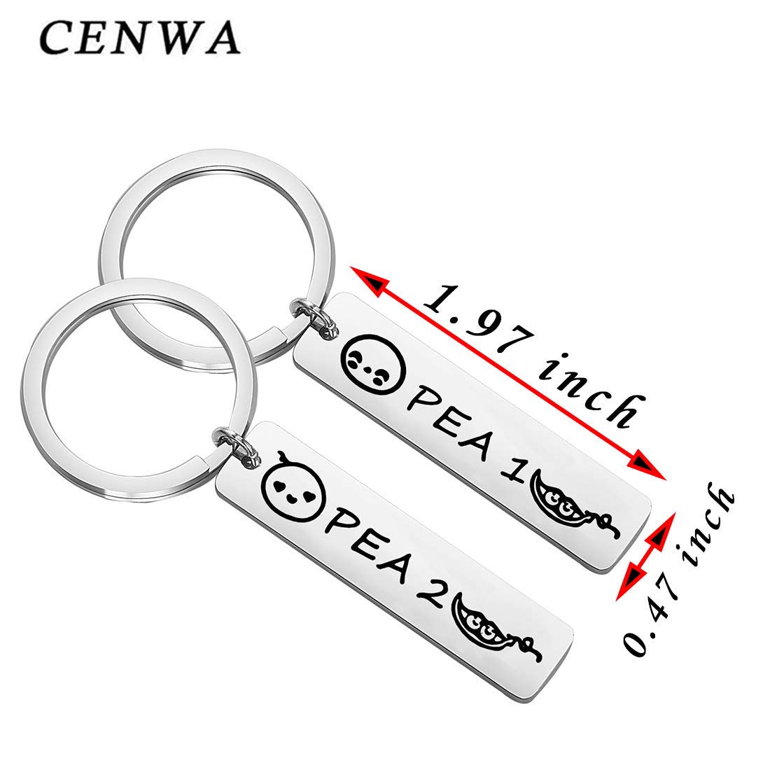 CENWA Pea 1 Pea 2 Set Of Two Twins Keychain Twins Jewelry BFF Gift for Twin Sister/Brother Best Friend (PEA 1 PEA 2 set)