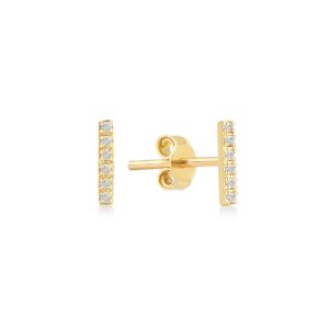 gelin 1/20 c.t t.w diamond bar stud earrings in 14k solid gold | 14k gold pave diamond earrings for women