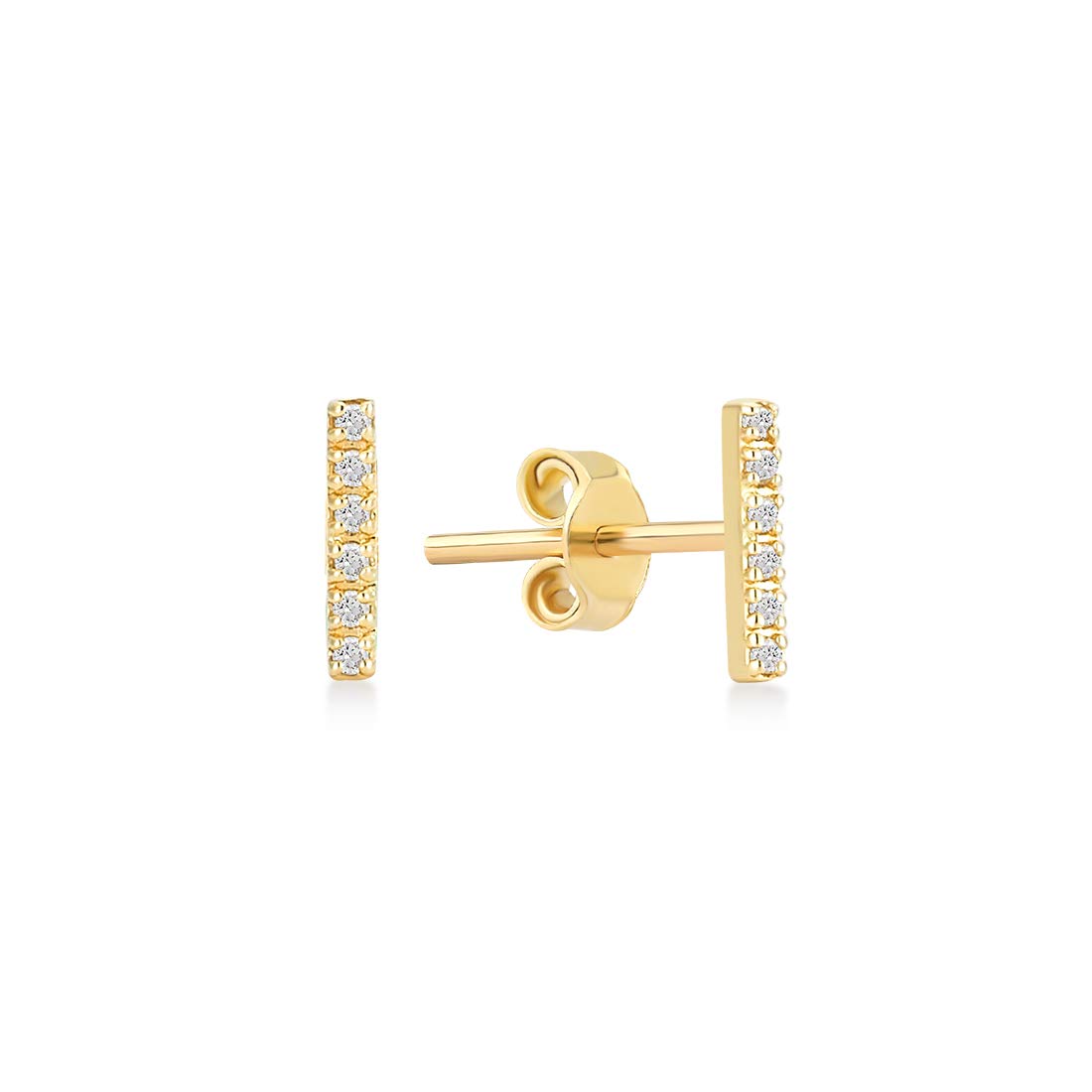 Gelin 1/20 c.t t.w Diamond Bar Stud Earrings in 14K Solid Gold | 14k Gold Pave Diamond Earrings for Women