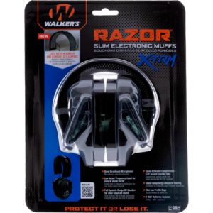 Walker's Razor Slim X-TRM Noise-Cancelling Sound-Enhancing Hunting Gun Range Shooting Electronic Earmuffs with Cooling Pads, Moisture Wicking Headband & 2 AAA Batteries, Black