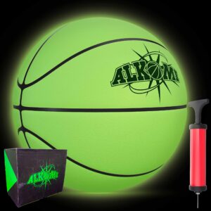 alkomi glow in the dark basketball, light up basketball, led night reflective glowing holographic basketball ball, basketball gifts for boys and girls, light up balls for kids