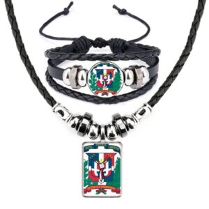 dominican republic national emblem country leather necklace bracelet jewelry set