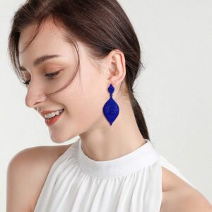 EVER FAITH Prom Ear Jewelry Rhinestone Crystal Rhombus Leaf Drop Pierced Earrings Royal Blue Blue-Tone