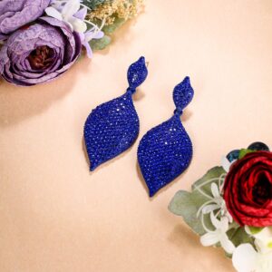 EVER FAITH Prom Ear Jewelry Rhinestone Crystal Rhombus Leaf Drop Pierced Earrings Royal Blue Blue-Tone