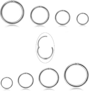 jstyle 8pcs 18g stainless steel hinged clicker segment nose ring hoop piercing for men women cartilage daith tragus sleeper earrings improved clasp 6-12mm,silver tone