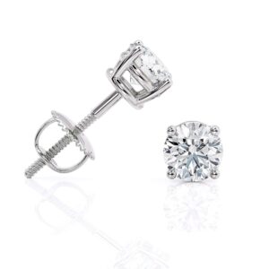 igi certified 1 carat d-e color lab grown diamond stud earrings for women i 14k white gold earrings i secure screw back earrings made in usa by beverly hills jewelers