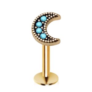 gold plated turquoise crescent moon labret monroe lip tragus cartilage earring stud