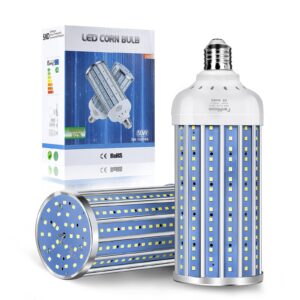 led corn light bulb 500w equivalent 5000 lumen 6500k 50w large area cool daylight white e26/e27 medium base corn bulb for outdoor indoor garage warehouse factory workshop street backyard pack of 2