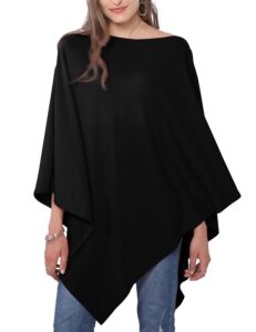 missshorthair women's lightweight knitted scarf poncho sweater cape shawl versatile spring summer ponchos wraps black