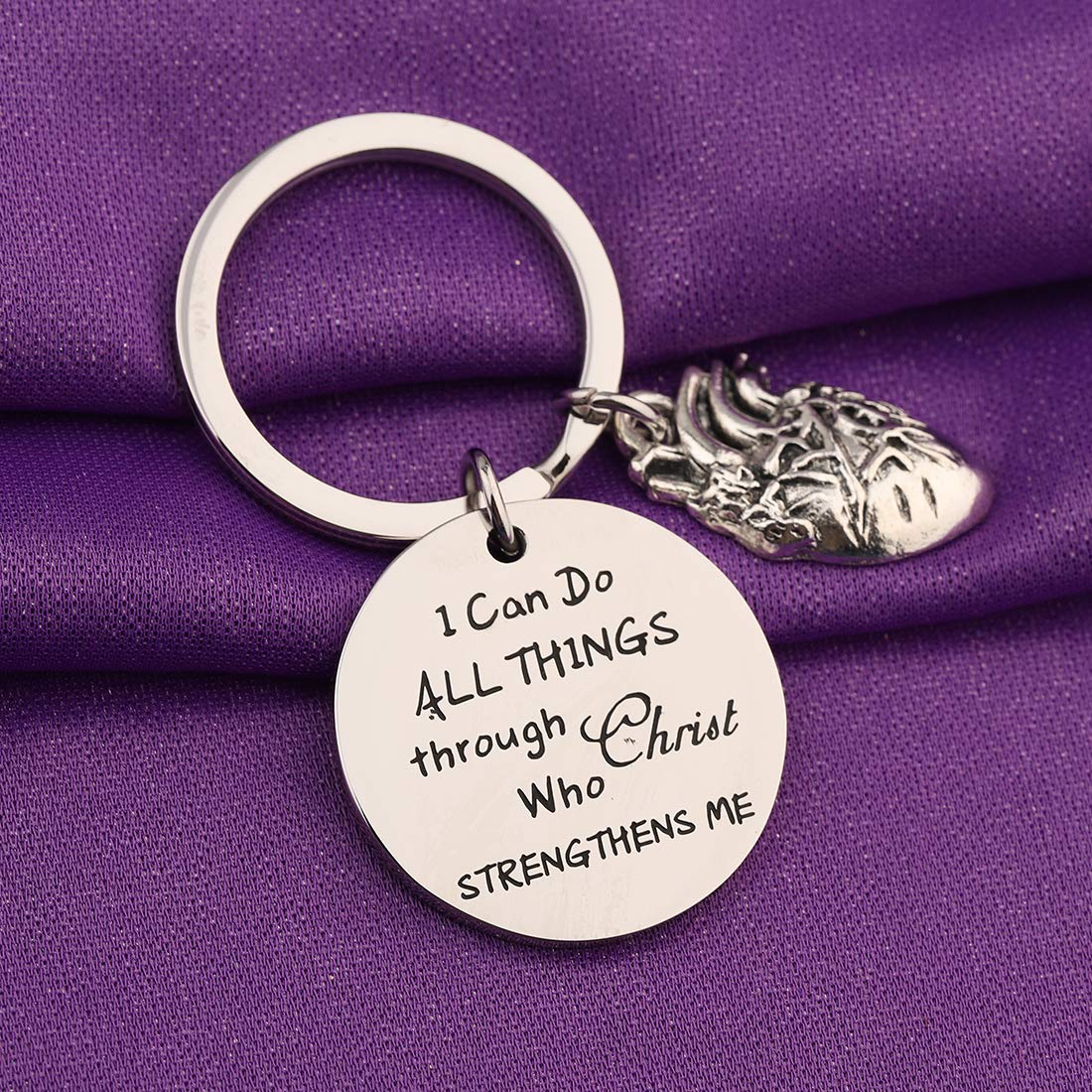 LQRI Anatomy Keychain Cardiologist Gift I Can Do All Things Through Christ Who Strengthens Me CHD Awareness Heart Disease Awareness Jewelry Dotor Nurse Cardiology Gifts (sliver)