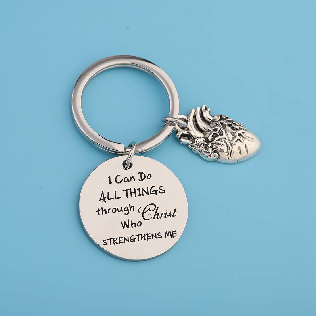 LQRI Anatomy Keychain Cardiologist Gift I Can Do All Things Through Christ Who Strengthens Me CHD Awareness Heart Disease Awareness Jewelry Dotor Nurse Cardiology Gifts (sliver)