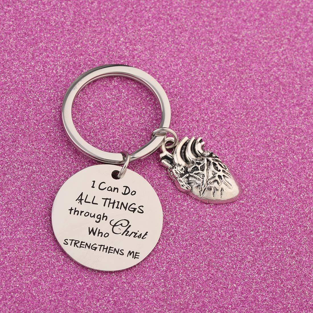 LQRI Anatomy Keychain Cardiologist Gift I Can Do All Things Through Christ Who Strengthens Me CHD Awareness Heart Disease Awareness Jewelry Dotor Nurse Cardiology Gifts (sliver)