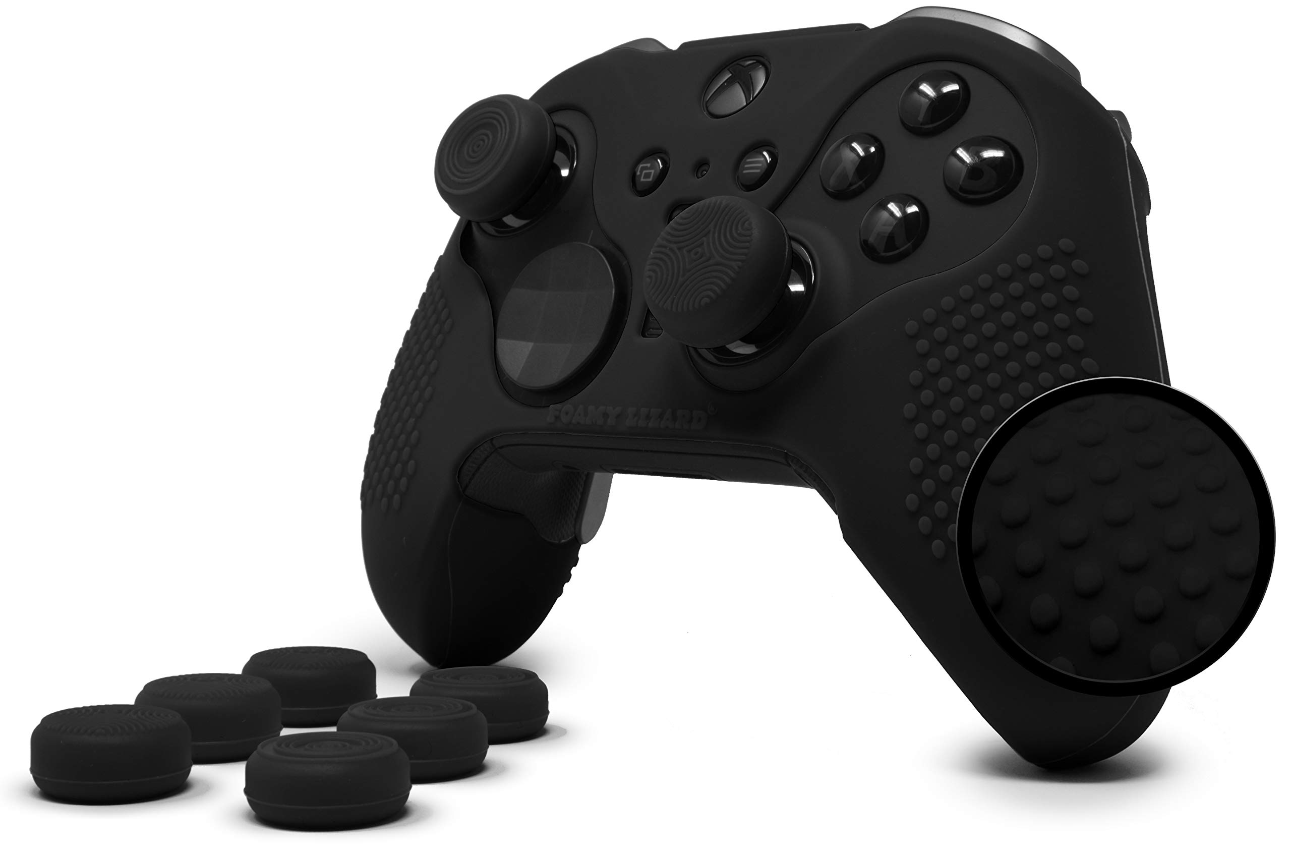 Foamy Lizard Elite Series 2 Studded Grip Skin for Xbox One Elite Series 2 Controller (NOT for Series X/S/Elite 1) Sweat Free Silicone w/Flat Top Anti-slip Studs + 8 QSX-Elite Thumb Grips (Black)