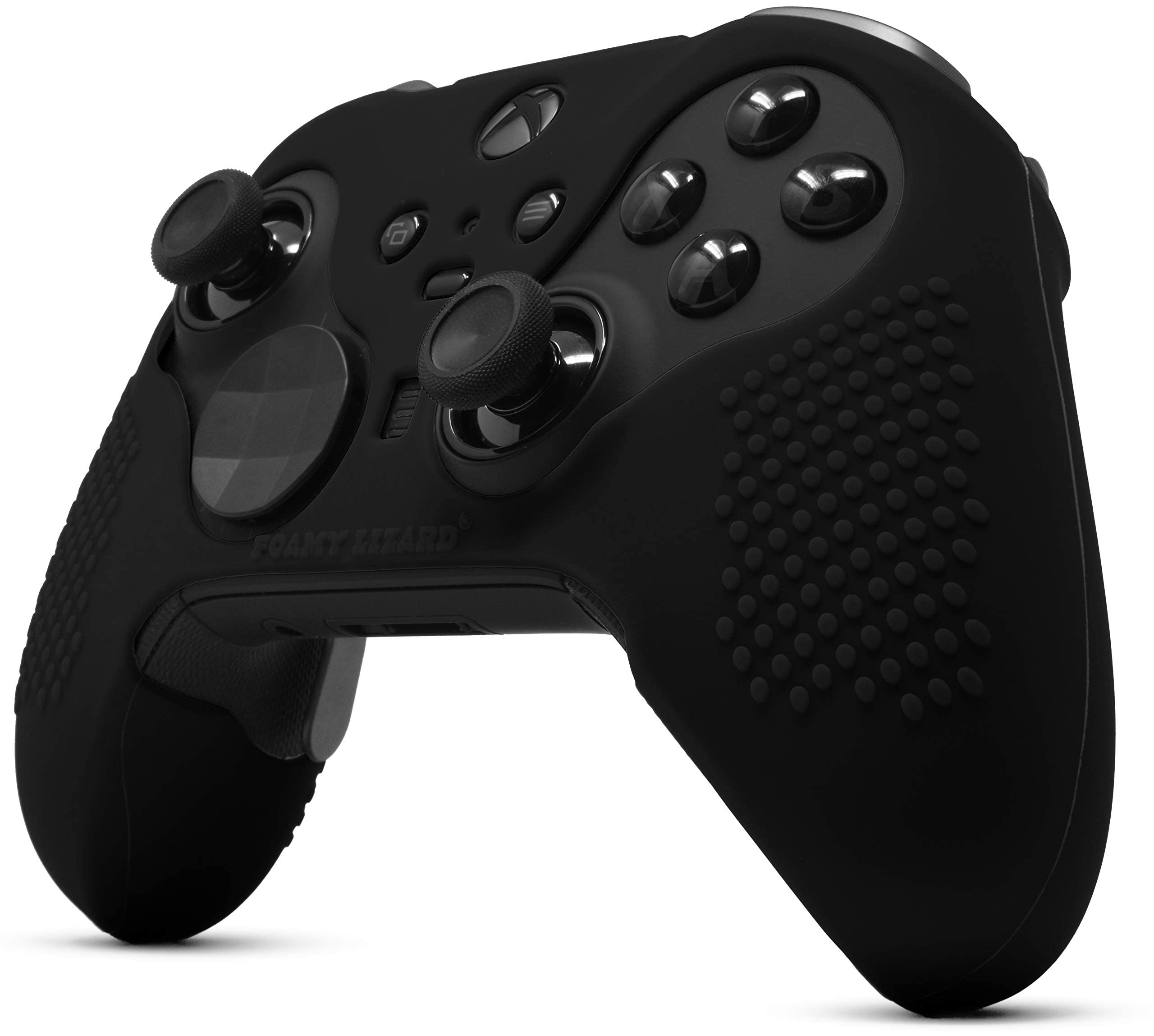 Foamy Lizard Elite Series 2 Studded Grip Skin for Xbox One Elite Series 2 Controller (NOT for Series X/S/Elite 1) Sweat Free Silicone w/Flat Top Anti-slip Studs + 8 QSX-Elite Thumb Grips (Black)