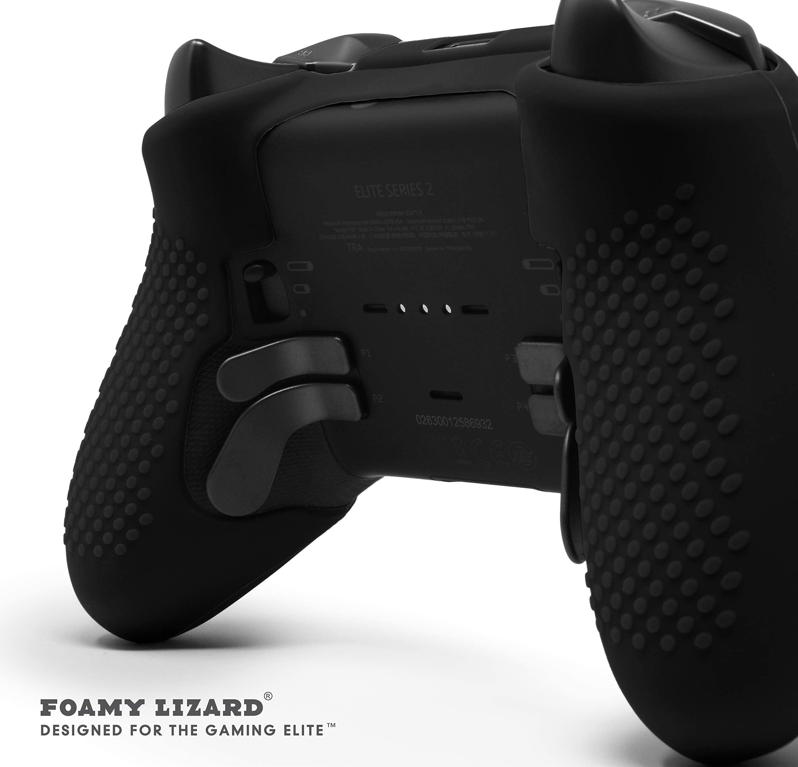 Foamy Lizard Elite Series 2 Studded Grip Skin for Xbox One Elite Series 2 Controller (NOT for Series X/S/Elite 1) Sweat Free Silicone w/Flat Top Anti-slip Studs + 8 QSX-Elite Thumb Grips (Black)