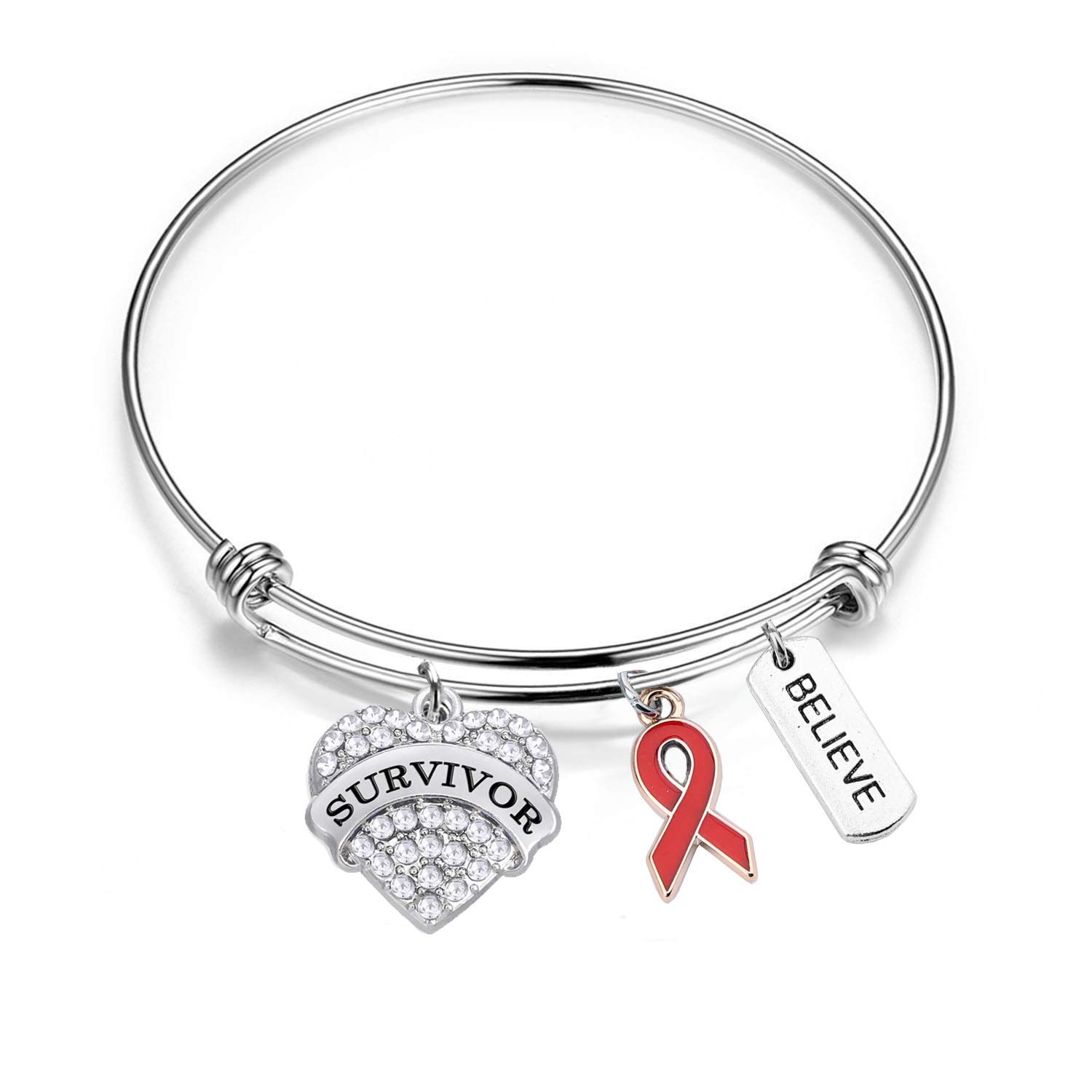 Gzrlyf Heart Disease Survivor Bracelet Red Ribbon Awareness Gifts (Survivor Bracelet)