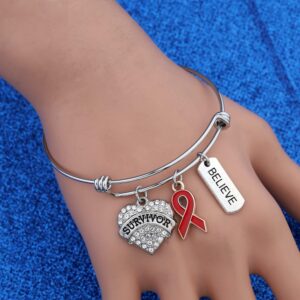 Gzrlyf Heart Disease Survivor Bracelet Red Ribbon Awareness Gifts (Survivor Bracelet)