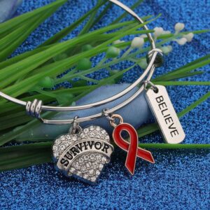 Gzrlyf Heart Disease Survivor Bracelet Red Ribbon Awareness Gifts (Survivor Bracelet)