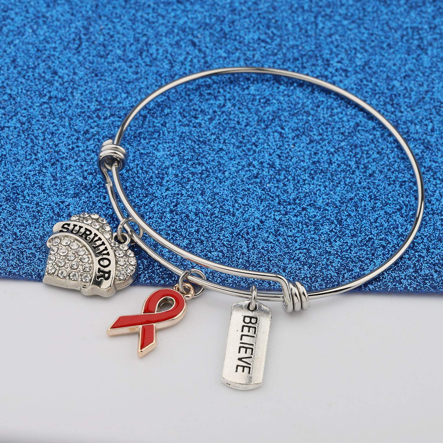 Gzrlyf Heart Disease Survivor Bracelet Red Ribbon Awareness Gifts (Survivor Bracelet)