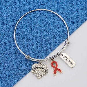 Gzrlyf Heart Disease Survivor Bracelet Red Ribbon Awareness Gifts (Survivor Bracelet)