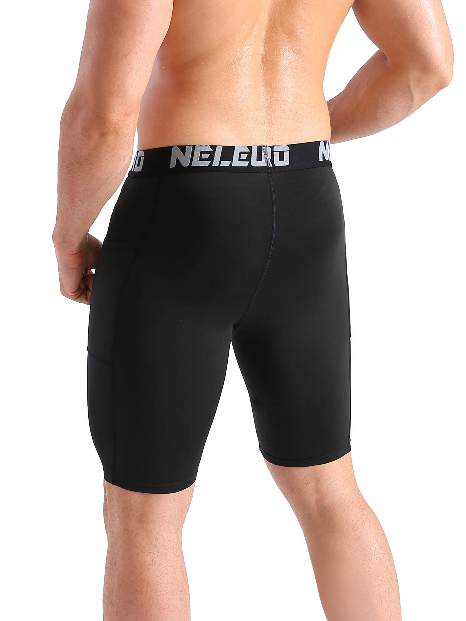 NELEUS Men's 3 Pack Compression Shorts with Pockets Dry Fit Yoga Running Shorts,6063,Black/Black/Black,3XL