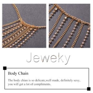 JEWEKY Rhinestone Tassel Waist Chain Gold Crystal Belly Body Chains Rave Beach Body Jewelry Accessories for Women