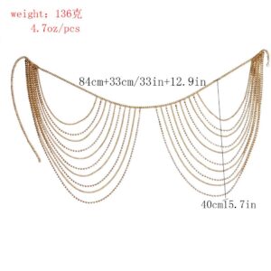 JEWEKY Rhinestone Tassel Waist Chain Gold Crystal Belly Body Chains Rave Beach Body Jewelry Accessories for Women