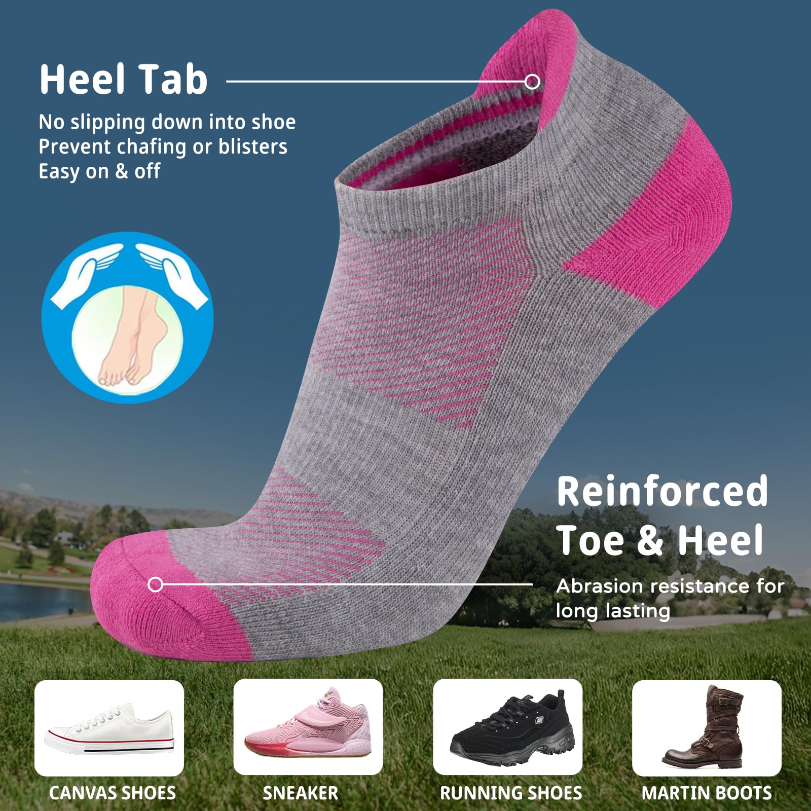 Heatuff Womens Low Cut Ankle Athletic Socks Cushioned Running Performance Breathable Tab Sock (6 Pairs)