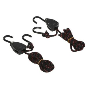 dorsal ratchet canoe and kayak bow and stern tie downs 1/4" inch heavy duty adjustable rope hanger grow light (2-pack) nylon 10' feet black