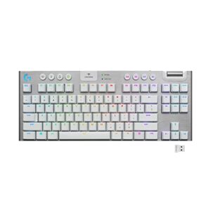 logitech g915 tkl tenkeyless lightspeed wireless rgb mechanical gaming keyboard, low profile switch options, lightsync rgb, advanced wireless and bluetooth support - tactile, white