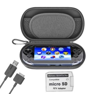 skywin kit for ps vita - ps vita carry case, charging cable, and micro sd memory card adapter compatible with ps vita 1000/2000 3.6 or henkaku system