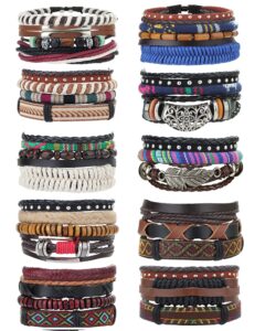 joerica 32-35 pcs braided bracelet for women men woven leather wristbands boho ethnic style tribal linen hemp cords wrap bracelets set handmade string jewelry