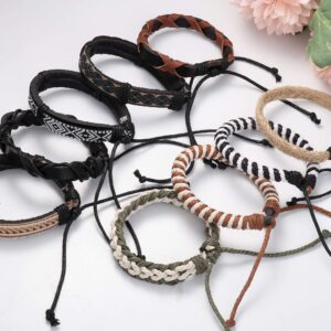 JOERICA 32-35 Pcs Braided Bracelet for Women Men Woven Leather Wristbands Boho Ethnic Style Tribal Linen Hemp Cords Wrap Bracelets Set Handmade String Jewelry