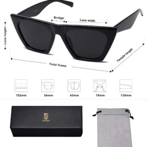 SOJOS Oversized Square Cateye Polarized Sunglasses for Women Men Big Trendy Sunnies SJ2115, Black/Grey