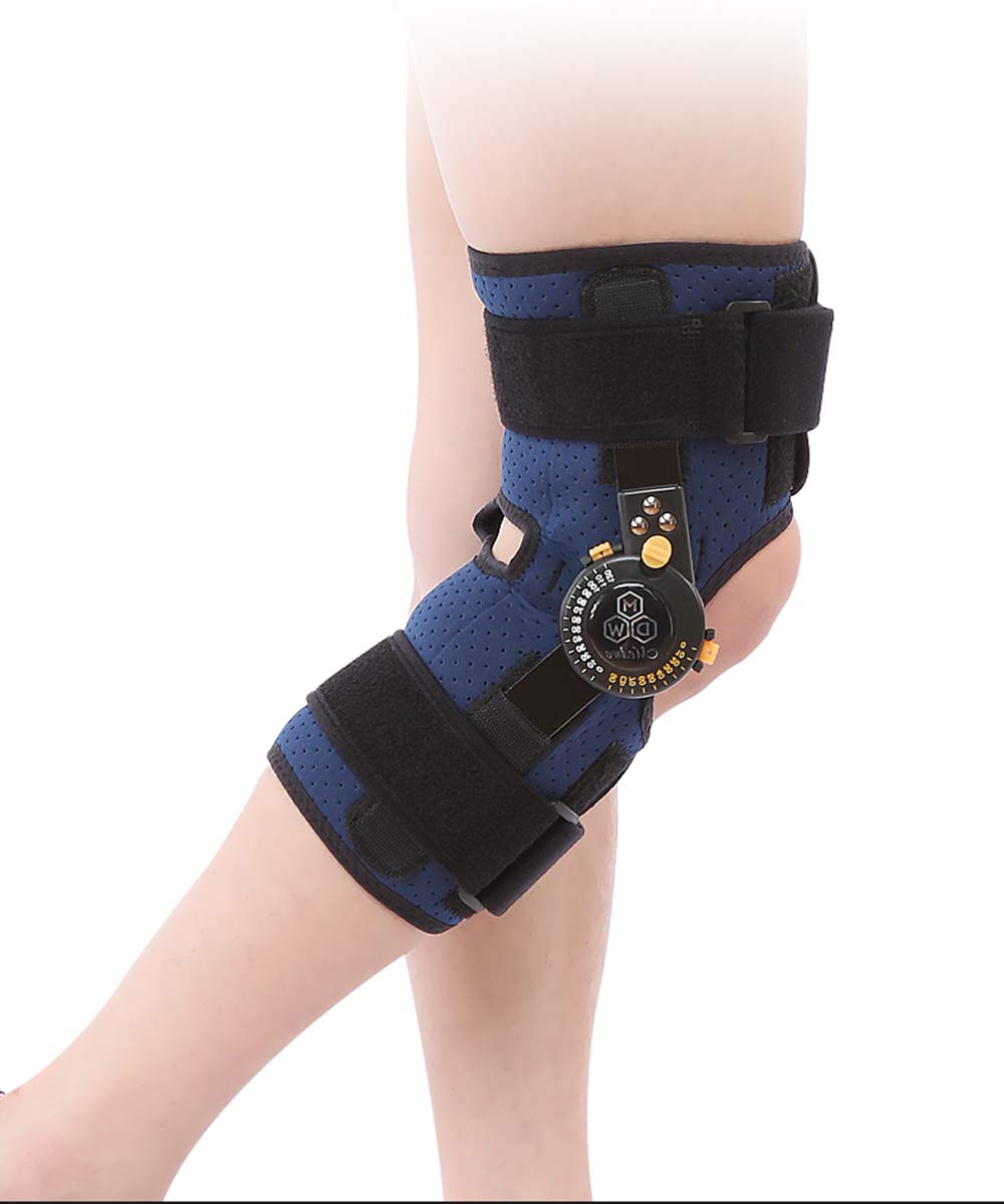 PHASFBJ Joint Injury Splint, Knee Orthosis Support Sport Knee Brace Adjustable Joint Stabilizer Hinged Leg Fracture Fixed Braces Protector Bone Orthosis Ligament Care,Blue,L