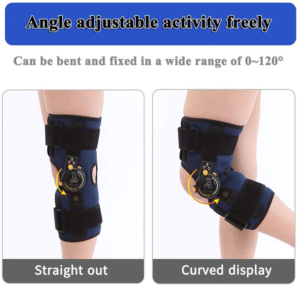 PHASFBJ Joint Injury Splint, Knee Orthosis Support Sport Knee Brace Adjustable Joint Stabilizer Hinged Leg Fracture Fixed Braces Protector Bone Orthosis Ligament Care,Blue,L