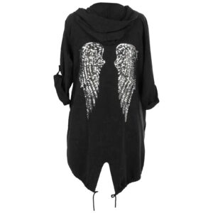 cima mode womens sequin angel wings back baggy oversized hoodie cardigan jacket sweatshirt top black