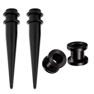 hekeuor 316l surgical steel tapers and screw tunnels ear stretching kit gauges plugs 7mm/1g, 9mm (black 1g/7mm)