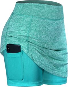 blevonh womens summer tennis skirts with shorts underneath, pickleball, athletic, workout and golf skorts with pockets turquoise x-large