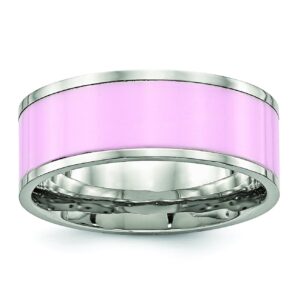 jewelry stores network stainless steel polished pink ceramic wedding band breast cancer awareness ring size 8