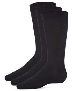 memoi boys' 3 pair pack flat crew socks black 6-7