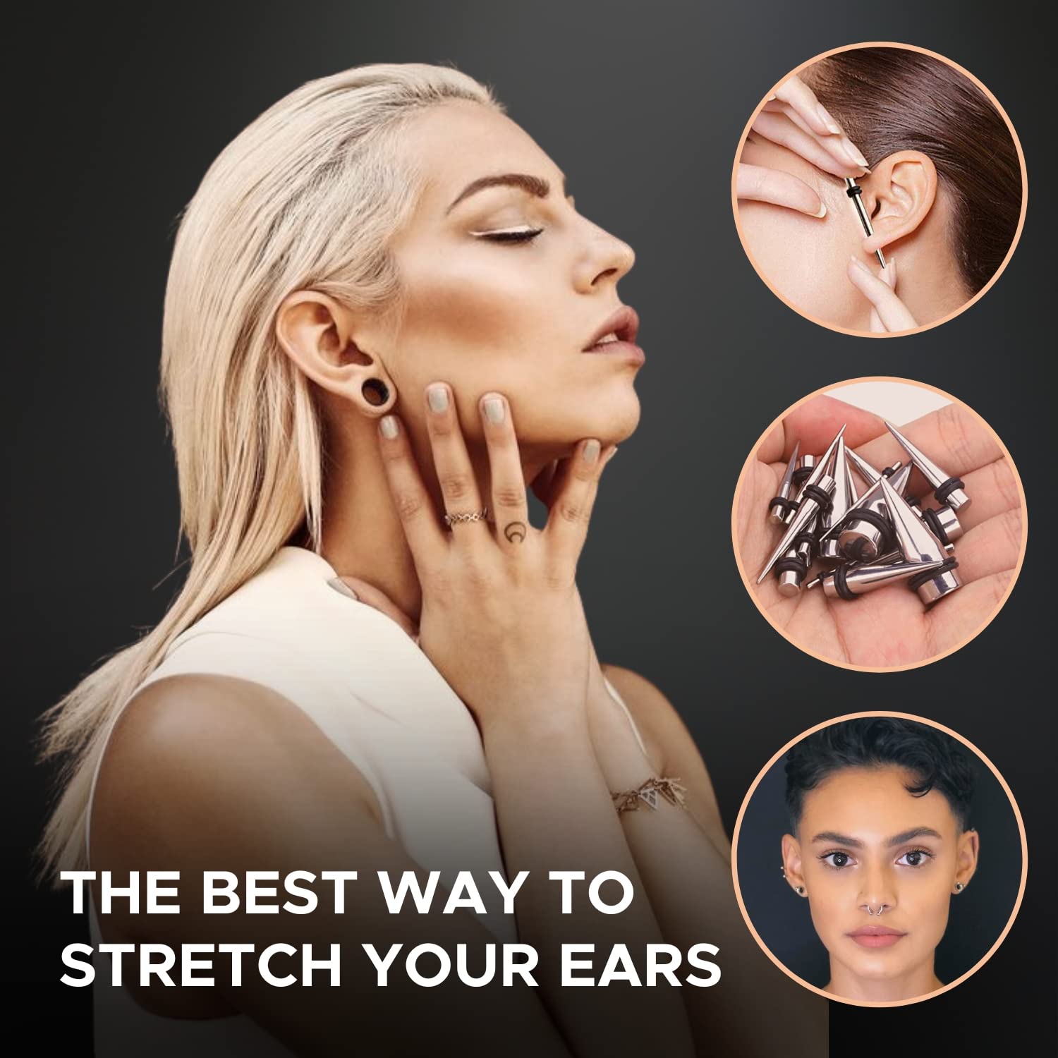 BodyJ4You 37PC Ear Stretching Kit - 14G-00G Beginner Gauges - Aftercare Jojoba Oil - Surgical Steel Tapers Single Flare Plugs Tunnels - Stretchers Expanders Eyelets