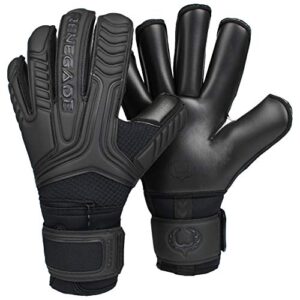 renegade gk gk vulcan onyx goalie gloves with fingersaves | 3.5+3mm hyper grip & 4mm duratek | black goalkeeping gloves (size 9, youth-adult, roll cut, level 3)