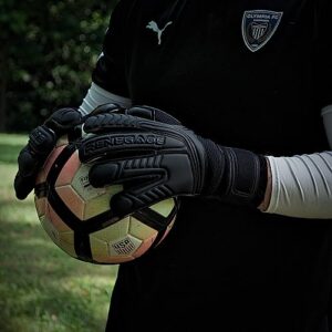 Renegade GK GK Vulcan Onyx Goalie Gloves with Fingersaves | 3.5+3mm Hyper Grip & 4mm Duratek | Black Goalkeeping Gloves (Size 9, Youth-Adult, Roll Cut, Level 3)