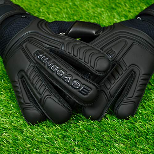 Renegade GK GK Vulcan Onyx Goalie Gloves with Fingersaves | 3.5+3mm Hyper Grip & 4mm Duratek | Black Goalkeeping Gloves (Size 9, Youth-Adult, Roll Cut, Level 3)