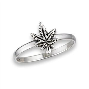 oxidized marijuana leaf ring new .925 sterling silver band size 9