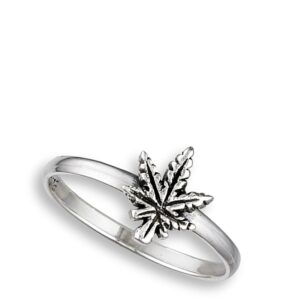 Oxidized Marijuana Leaf Ring New .925 Sterling Silver Band Size 9