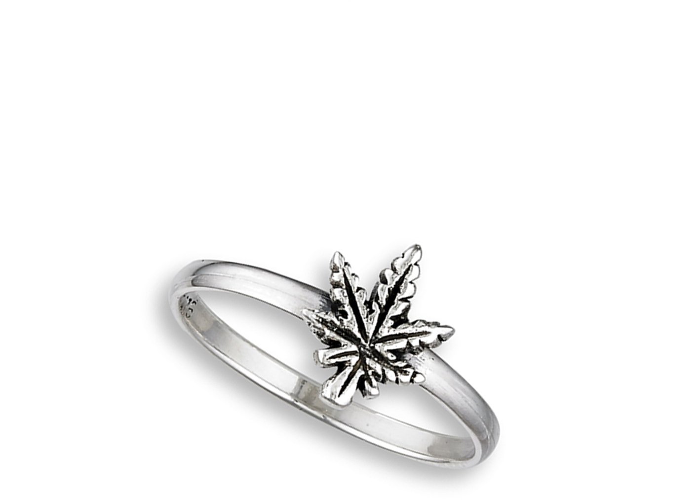 Oxidized Marijuana Leaf Ring New .925 Sterling Silver Band Size 9