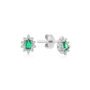 gelin 14k solid gold birthstone stud earrings with diamond | 14k gold emerald stud earrings for women