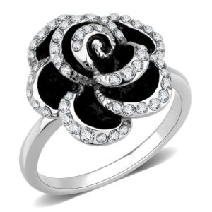 eternal sparkles women's rose flower fashion cocktail statement ring in hypoallergenic stainless steel (cz black rose, 9)